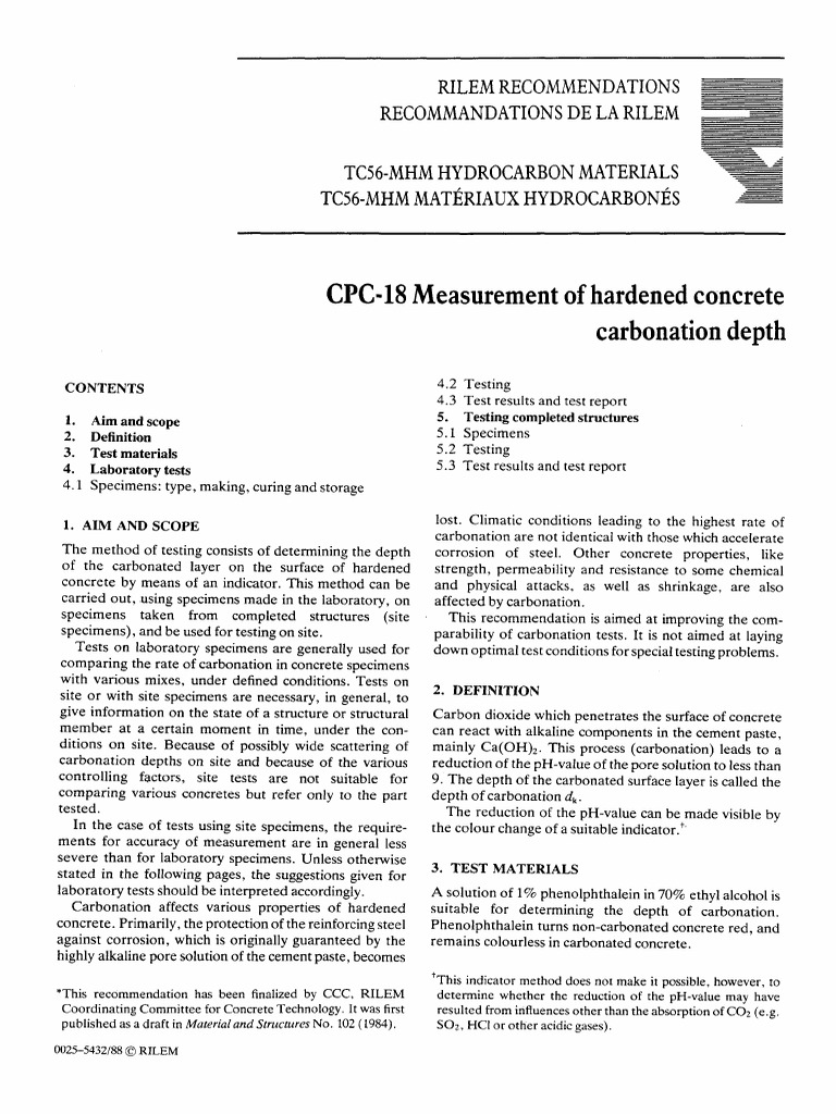 RILEM CPC-18 Carbonation Depth Testing | PDF | Reinforced Concrete ...