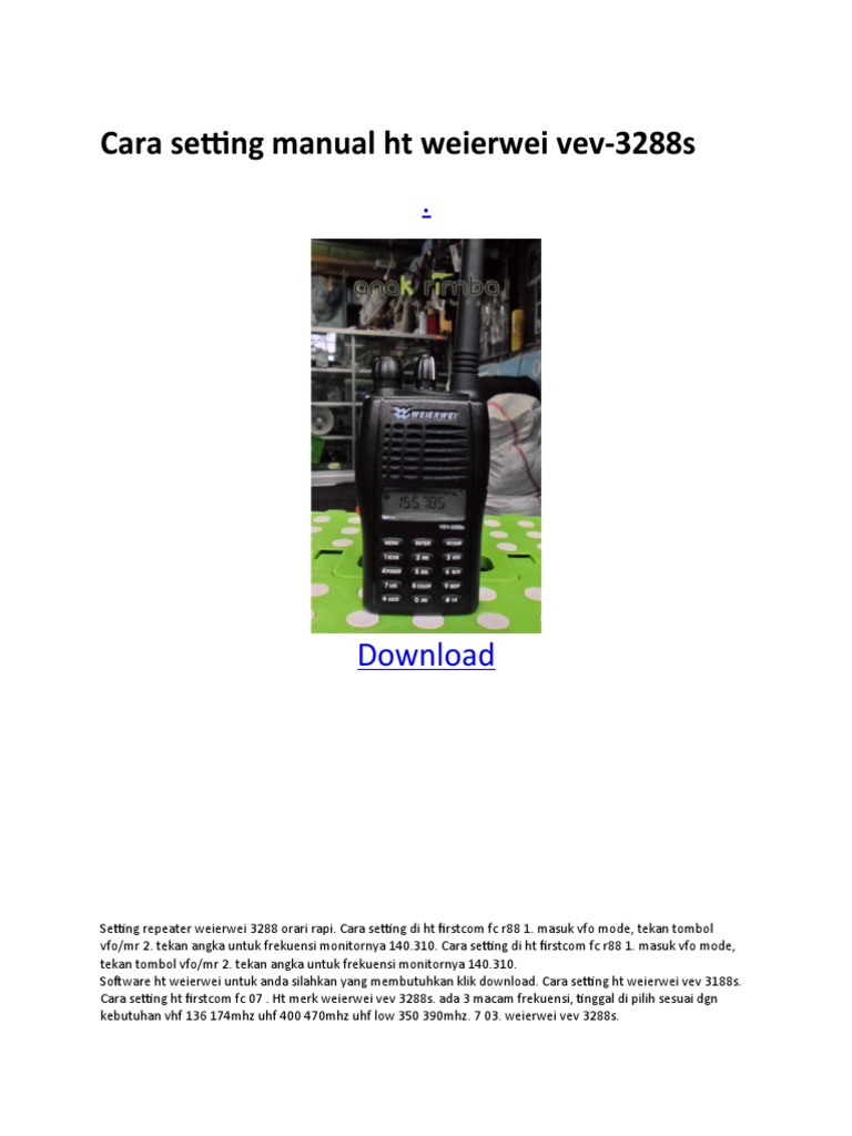 Cara Setting Manual HT Weierwei Vev-3288 | PDF