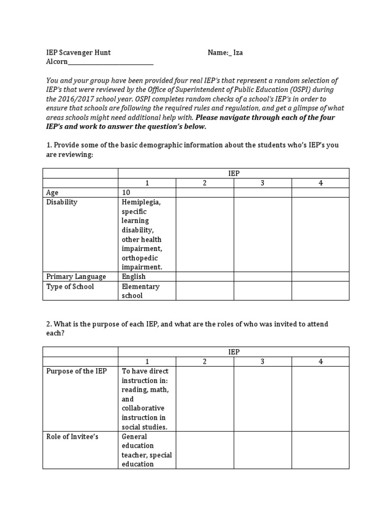 Iep Scavenger Hunt | PDF | Individualized Education Program ...