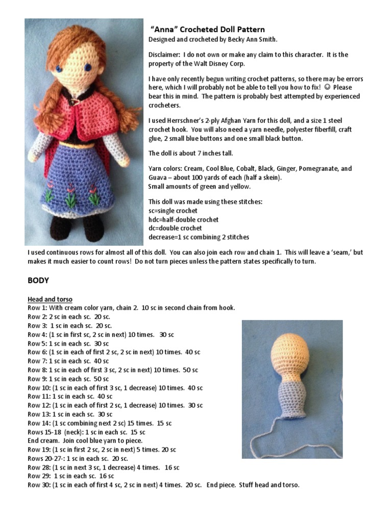 "Anna" Crocheted Doll Pattern: Head and Torso | PDF | Crochet | Yarn