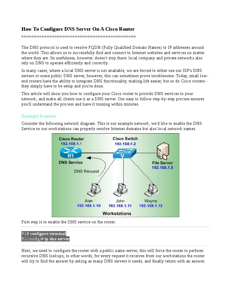 How To Configure Dns Server On A Cisco Router Pdf Domain Name System Router Computing