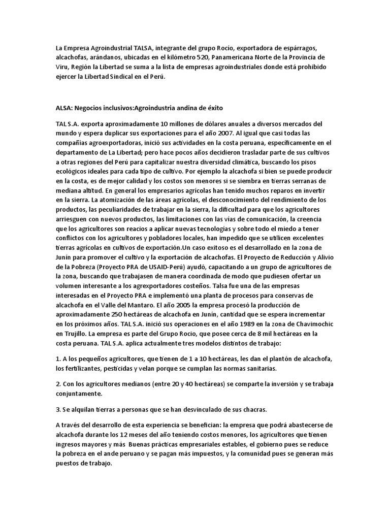 TALSA: Agroindustria y Exportación en Perú | PDF | Agricultura | Perú