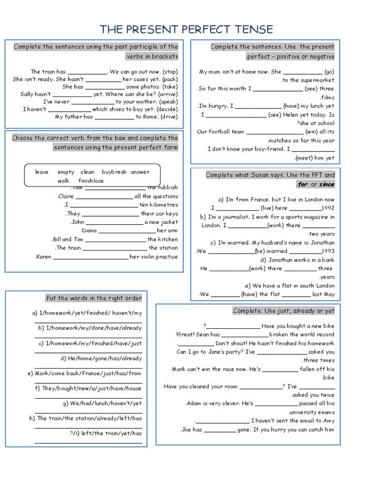Present-Perfect Worksheet | PDF | Perfect (Grammar) | Verb