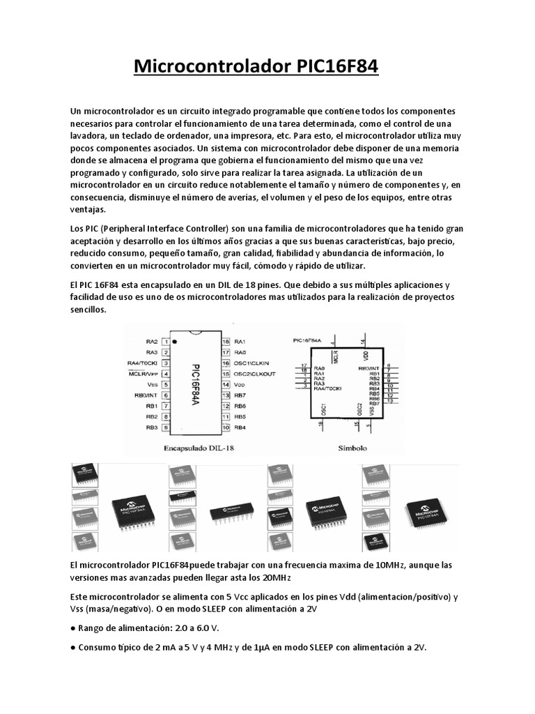 Microcontrolador PIC16F84 | PDF | Microcontrolador | Almacenamiento de ...
