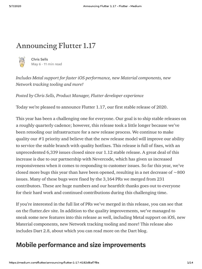 Announcing Flutter 1.17 - Flutter - Medium | PDF | Mobile App | Android ... Announcing Flutter 1.17 - Flutter - Medium | PDF | Mobile App | Android ...