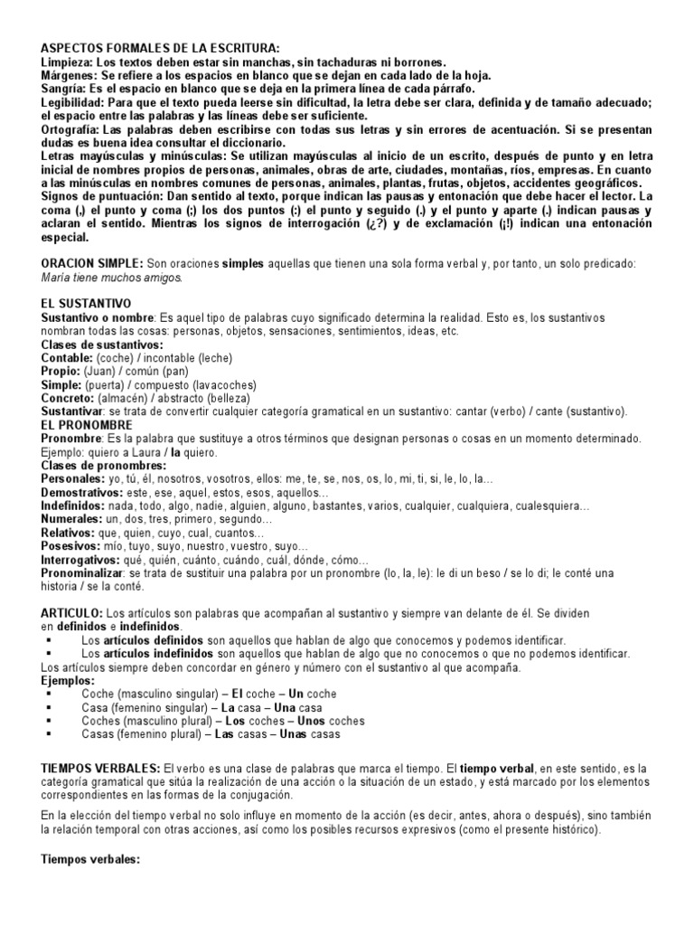 Aspectos Formales de La Escritura | PDF | Verbo | Tiempo gramatical