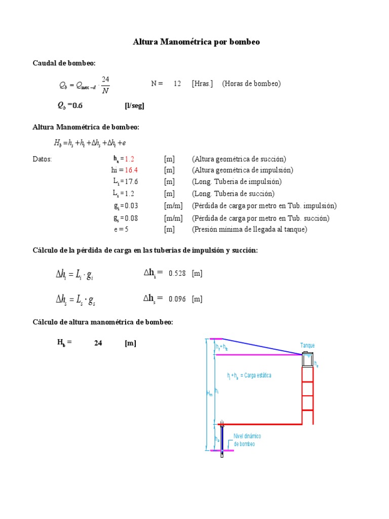 Cálculo de Altura Manométrica en Bombas | PDF