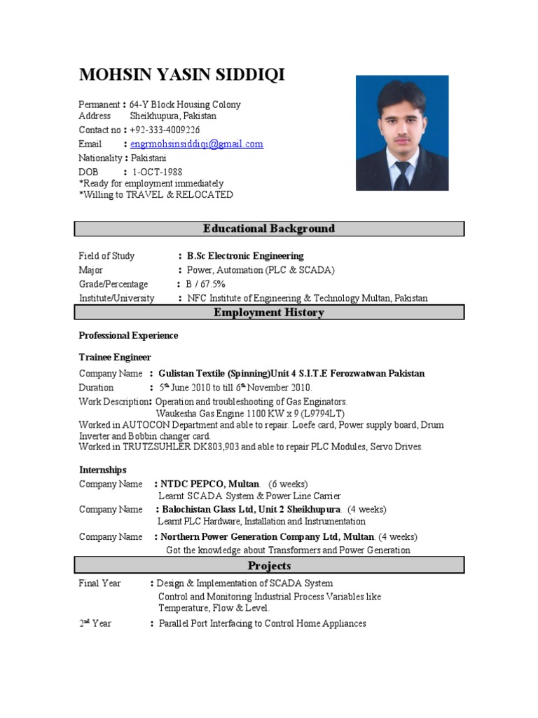 Mohsin Resume | PDF | Programmable Logic Controller | Scada