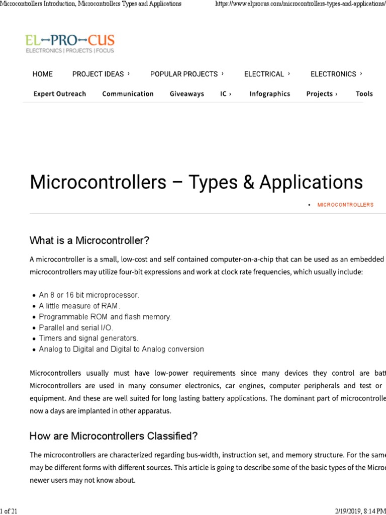 Microcontrollers Introduction, Microcontrollers Types and Applications PDF | PDF ...