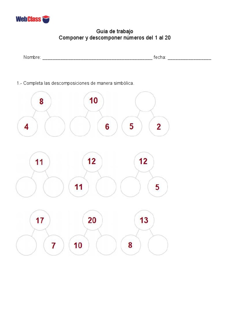 Guía de Trabajo Componer y Descomponer Númerosde l1 Al 20 | PDF