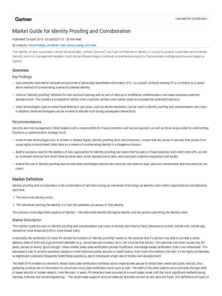 Gartner Guide Identity Proofing Corroboration | PDF | Authentication ...