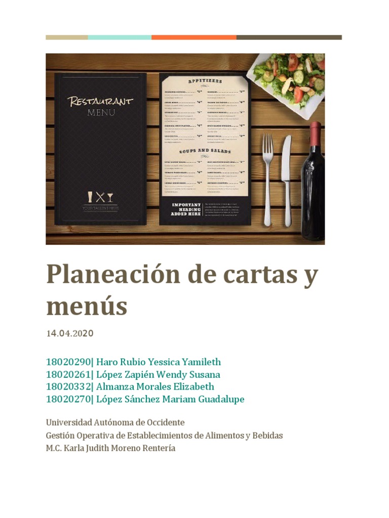 Tipos de Menú | PDF | Menú | Artes culinarias