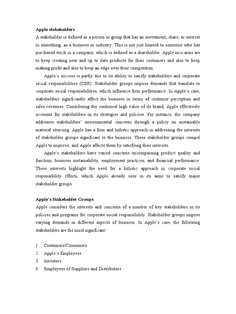 Apple Stakeholders | PDF | Corporate Social Responsibility ...