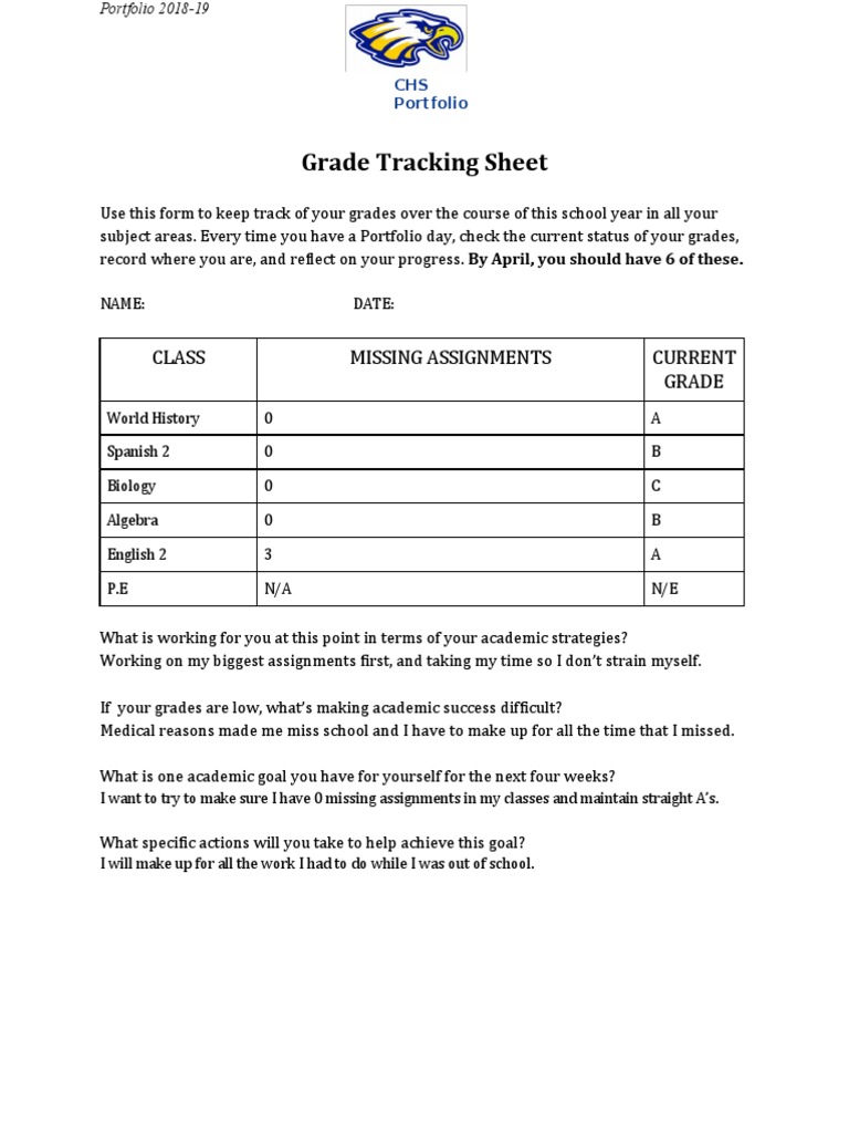 11 14 19 Grade Tracking Sheet | PDF