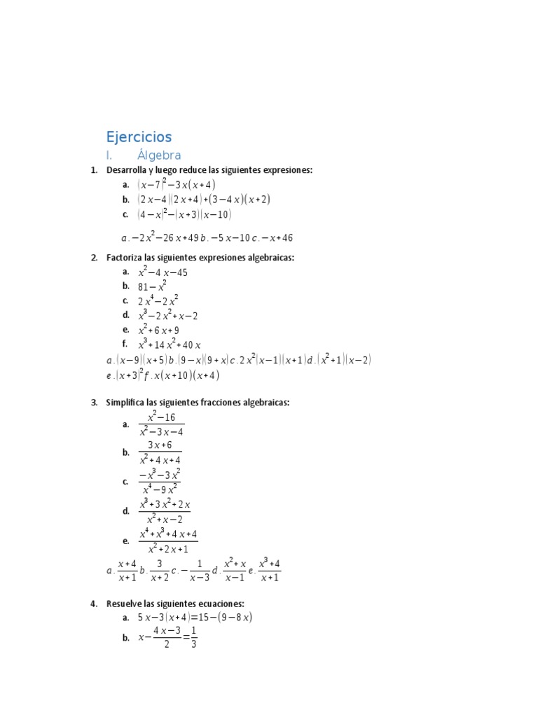 Guia de Ejercicios - CÃ¡lculo - MTCL01 - Algebra y Funciones | Descargar gratis PDF | Enseñanza ...