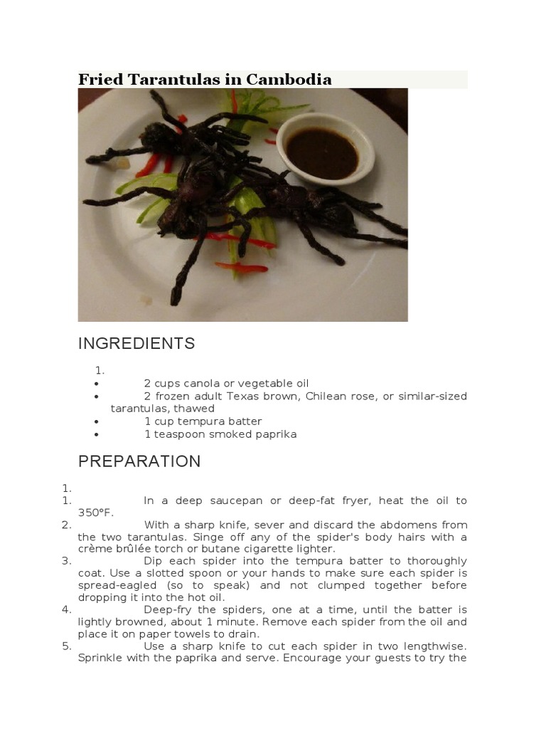 Cambodian Fried Tarantula Recipe | PDF | Cambodia | Spider