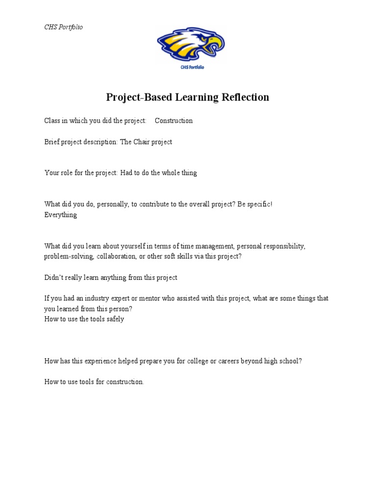 Jose Vazquez - PBL Reflection | PDF | Career & Growth | Self-Improvement