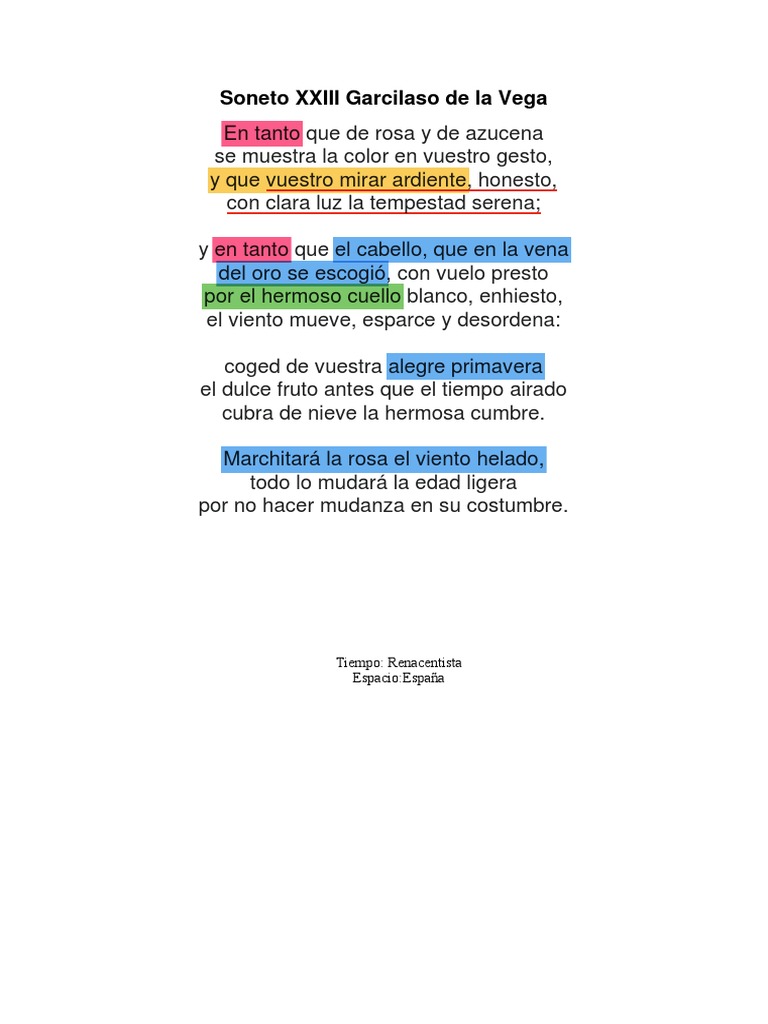Soneto XXIII Garcilaso de La Vega PDF | PDF