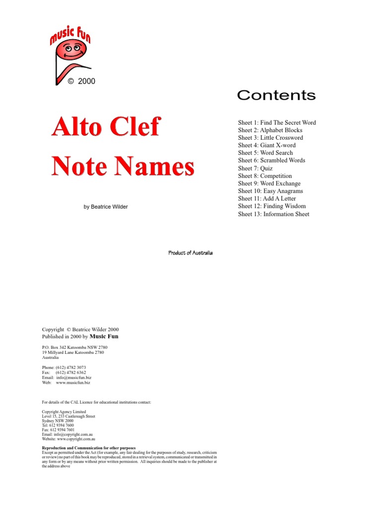 Alto Clef Note Names Alto Clef Note Names: by Beatrice Wilder | PDF ...