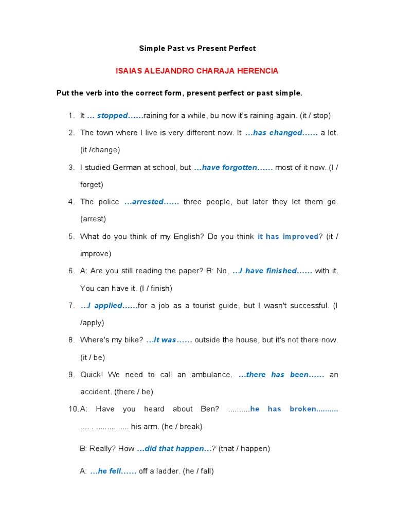 2A Simple Past Vs Present Perfect | PDF