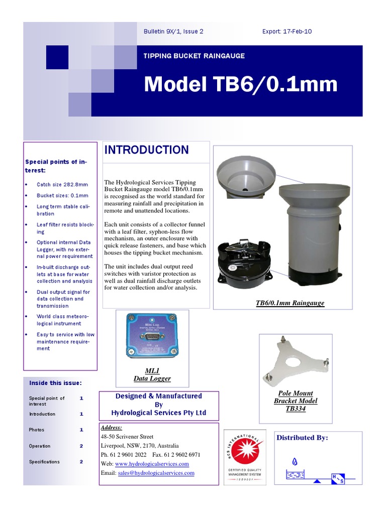 Model TB6/0.1mm: Tipping Bucket Raingauge | PDF | Equipment ...