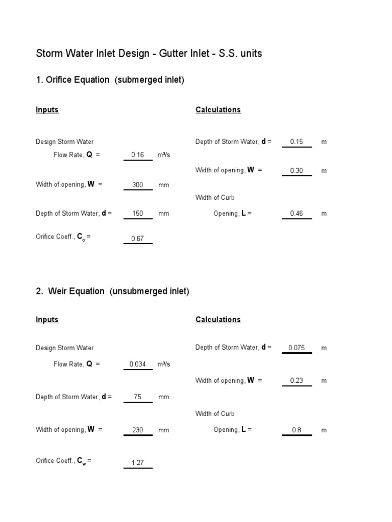 Storm Inlet Design | PDF | Teaching Methods & Materials