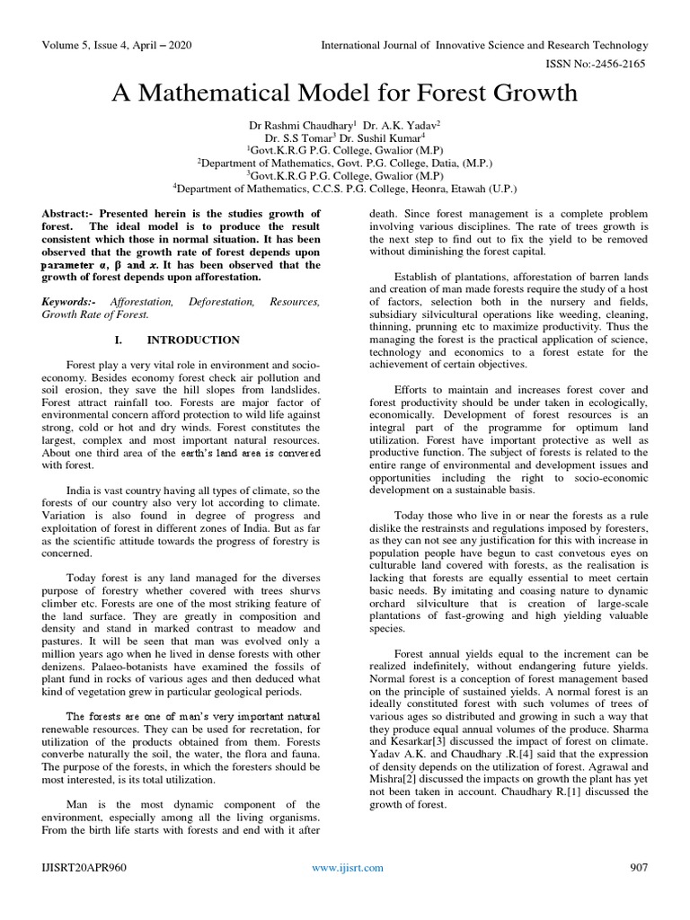 A Mathematical Model For Forest Growth | PDF | Forestry | Forests