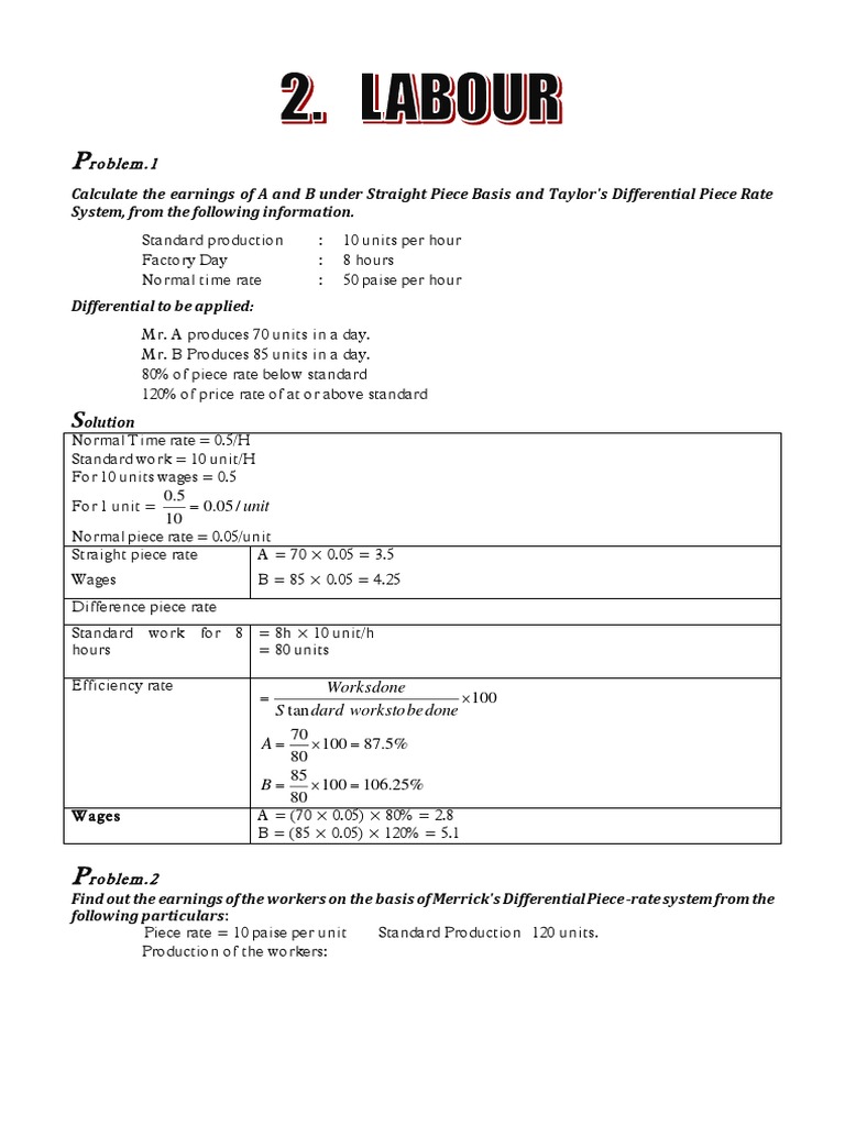 Piece Rate Systems and Earnings Calculations | PDF | Piece Work ...