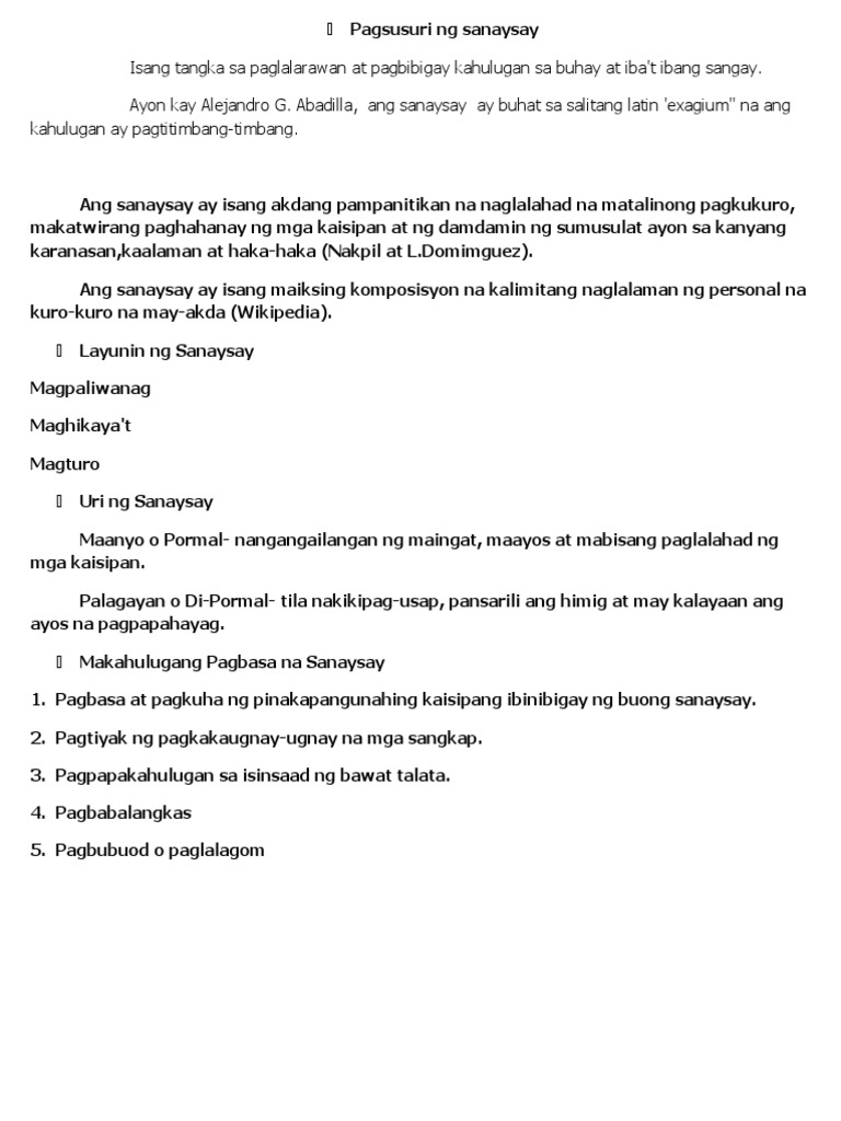 Word - Pagsusuri NG Sanaysay | PDF