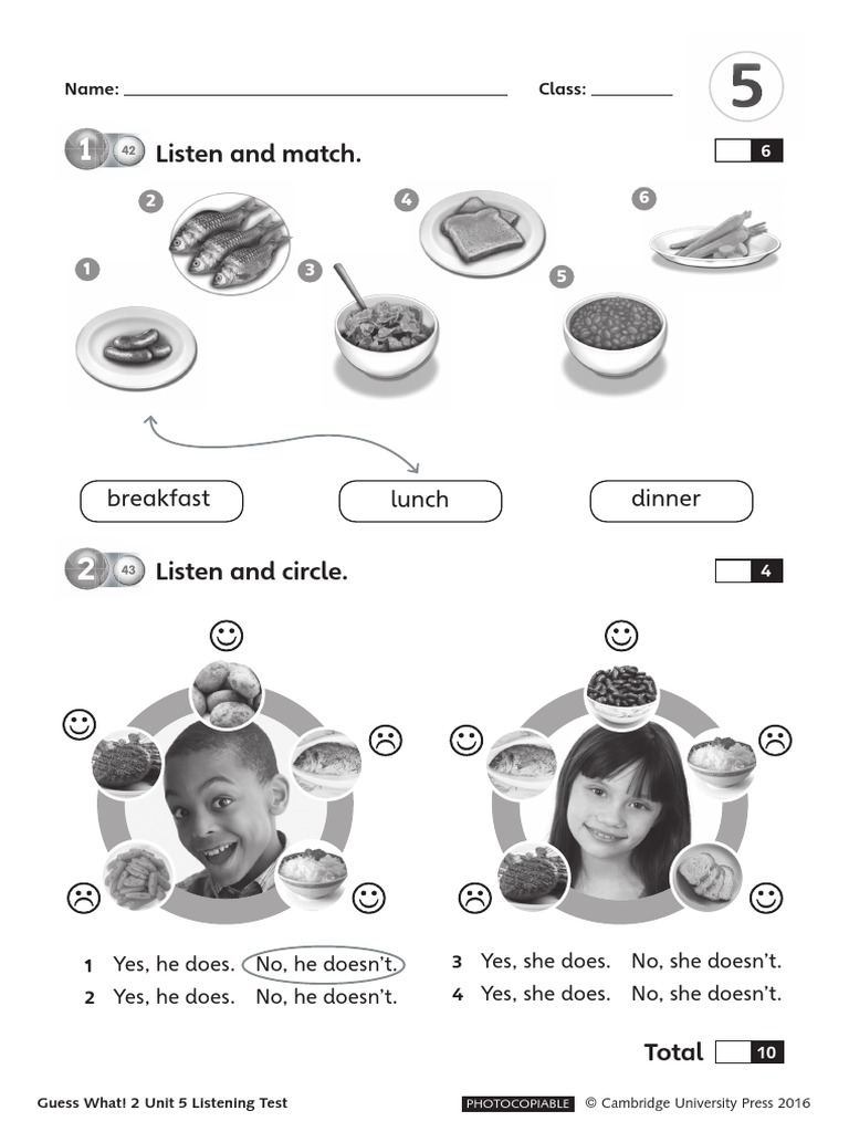 Listen and Match.: Breakfast Dinner Lunch | PDF