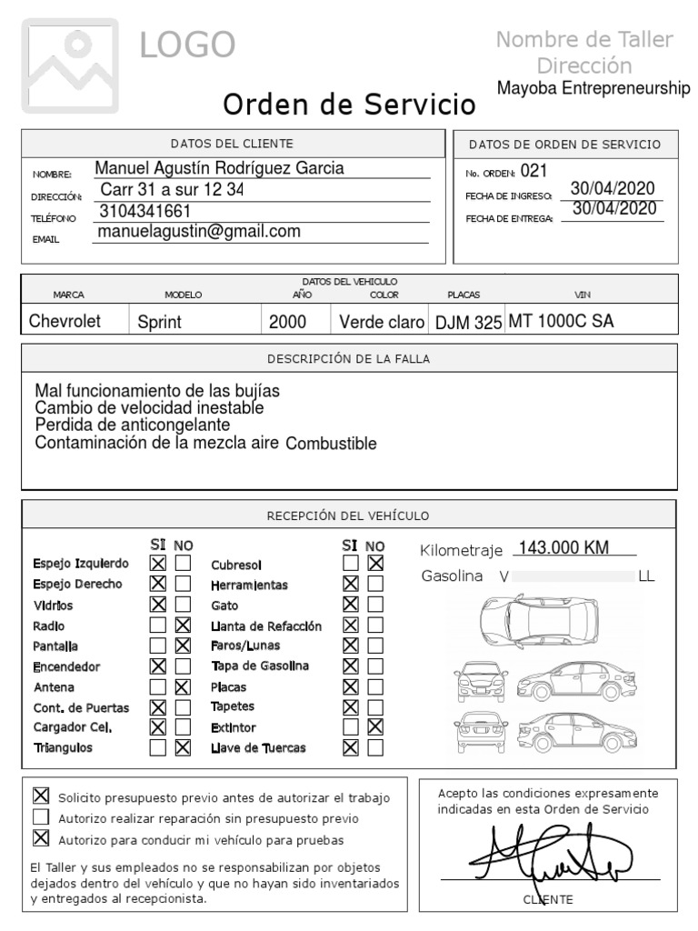 Formato de Orden de Servicio | PDF | Estilos de carrocería ...
