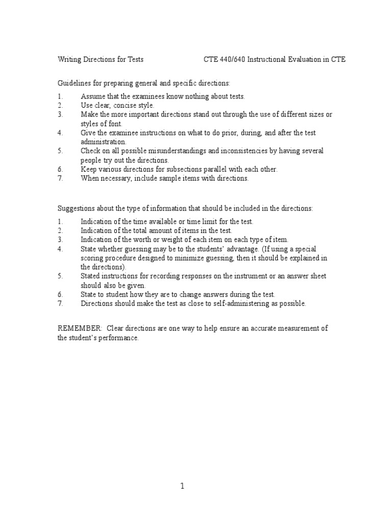 Directions for Writing Test Directions | PDF | Multiple Choice | Test ...