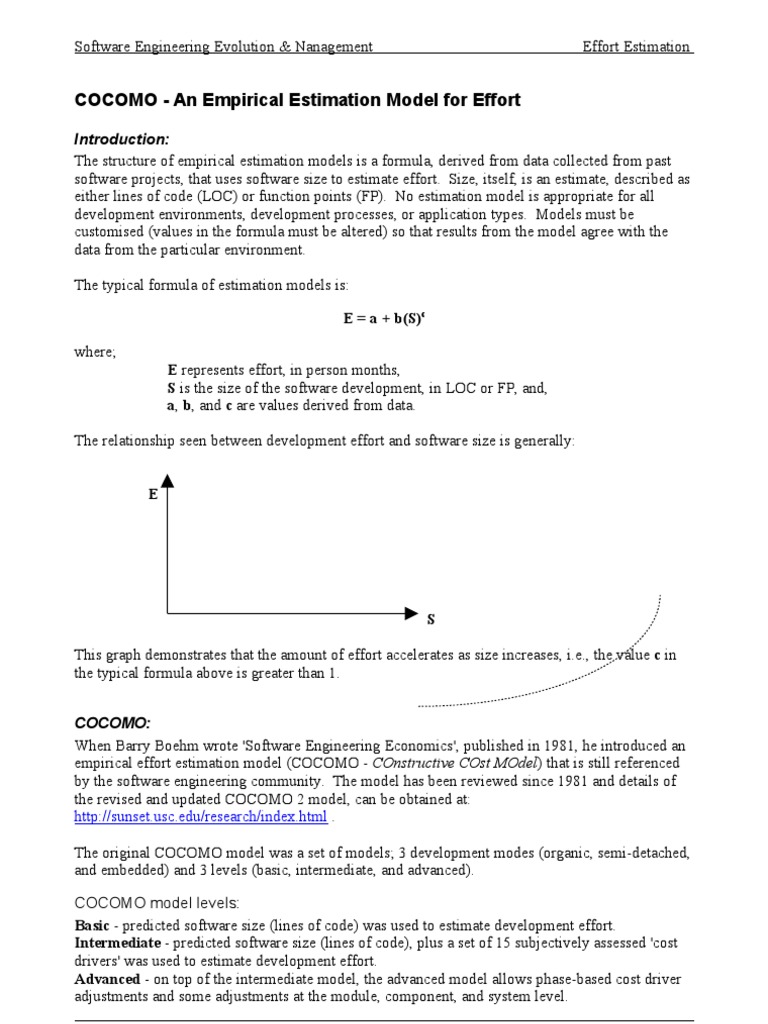 COCOMO - An Empirical Estimation Model For Effort | PDF | Computer Engineering | Software ...