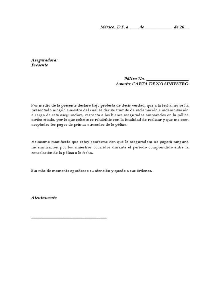 Formato Carta No Siniestro | PDF