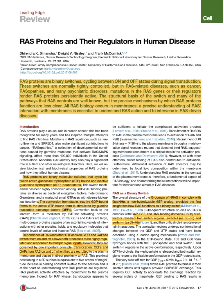 Review: RAS Proteins and Their Regulators in Human Disease | PDF ...