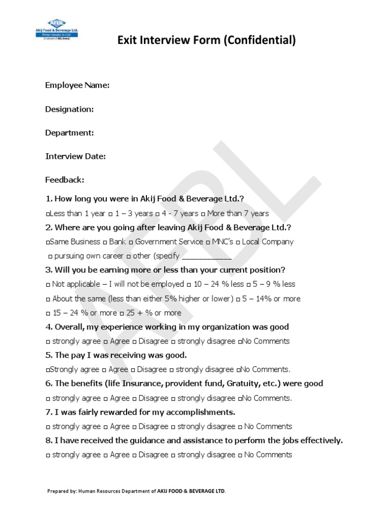 Confidential Exit Interview Form | PDF
