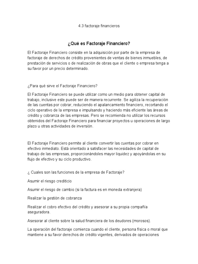 Qué es y para qué sirve el factoraje financiero | PDF