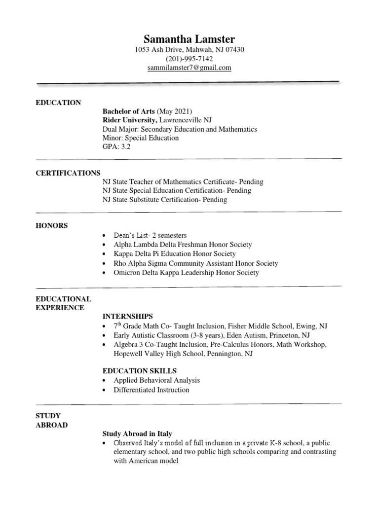 Student Teaching Resume Final | PDF | Reading Comprehension | Inclusion ...