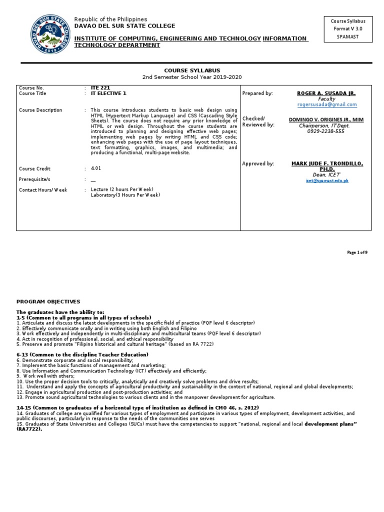 IT ELEC - Syllabus | PDF | Html | Cascading Style Sheets