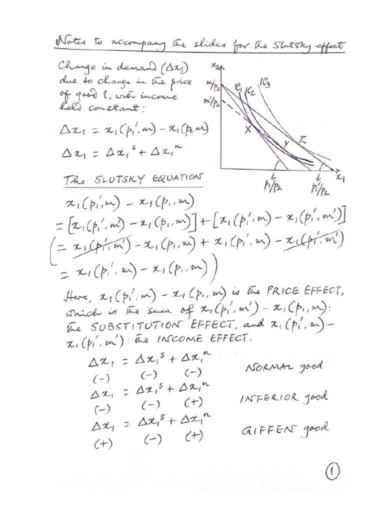 EC2001 - Notes On The Slutsky Equation | PDF