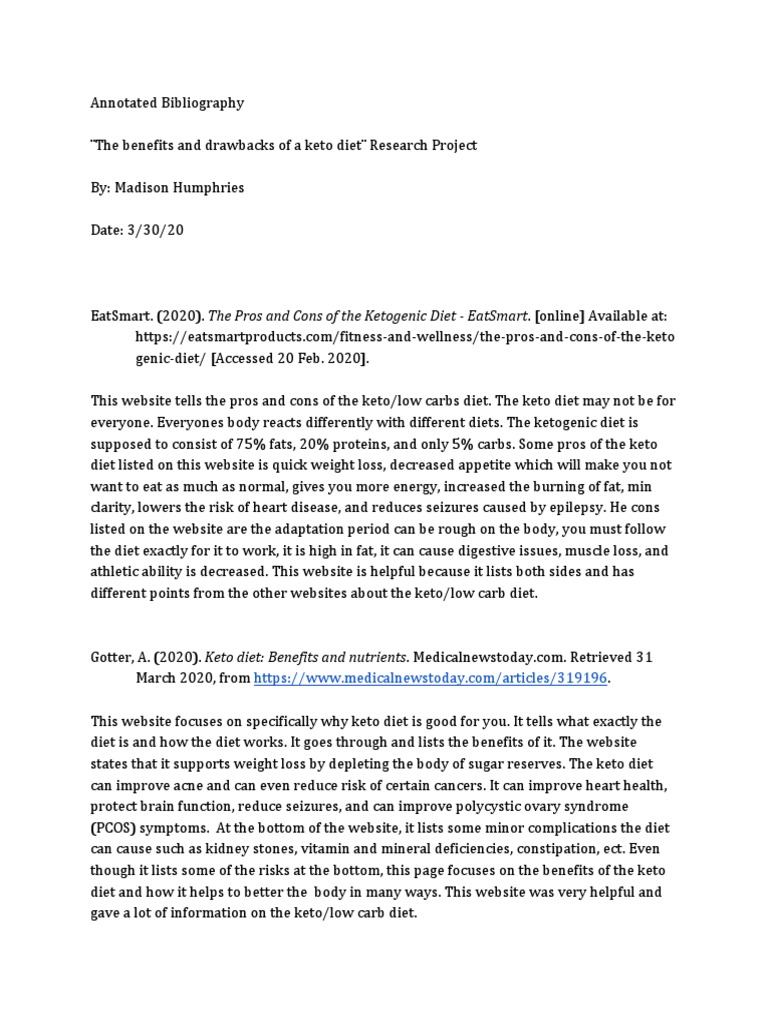 Annotated Bibliography 1 1 | PDF | Ketogenic Diet | Low Carbohydrate Diet
