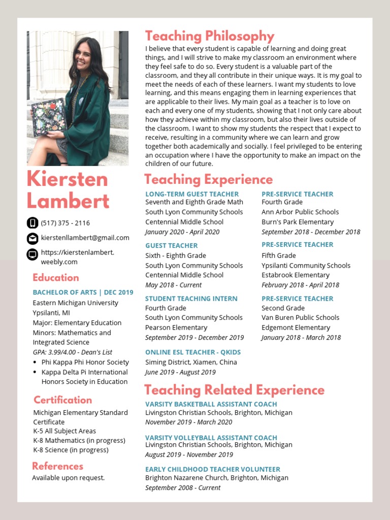Kiersten Lambert Condensed Resume | PDF | Teachers | Classroom