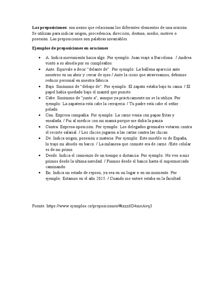 Las Preposiciones | PDF