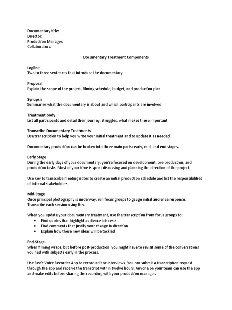 Documentary Treatment Components Logline | PDF