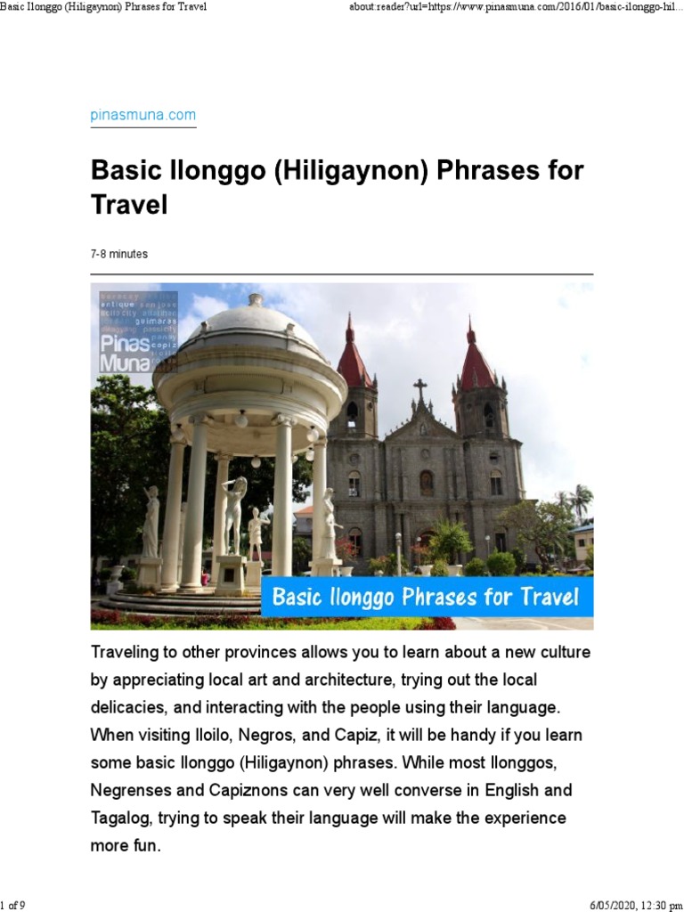 Basic Ilonggo (Hiligaynon) Phrases For Travel | PDF | Symbols | Cognition