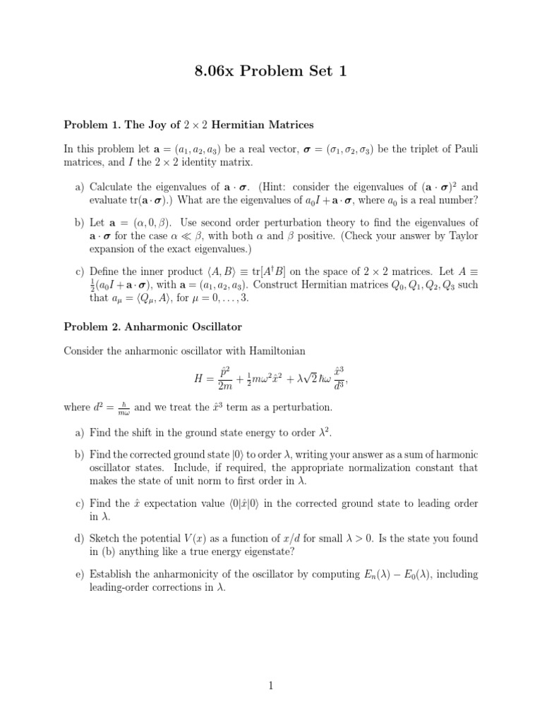 8.06x Problem Set 1 | PDF | Perturbation Theory (Quantum Mechanics) | Eigenvalues And Eigenvectors