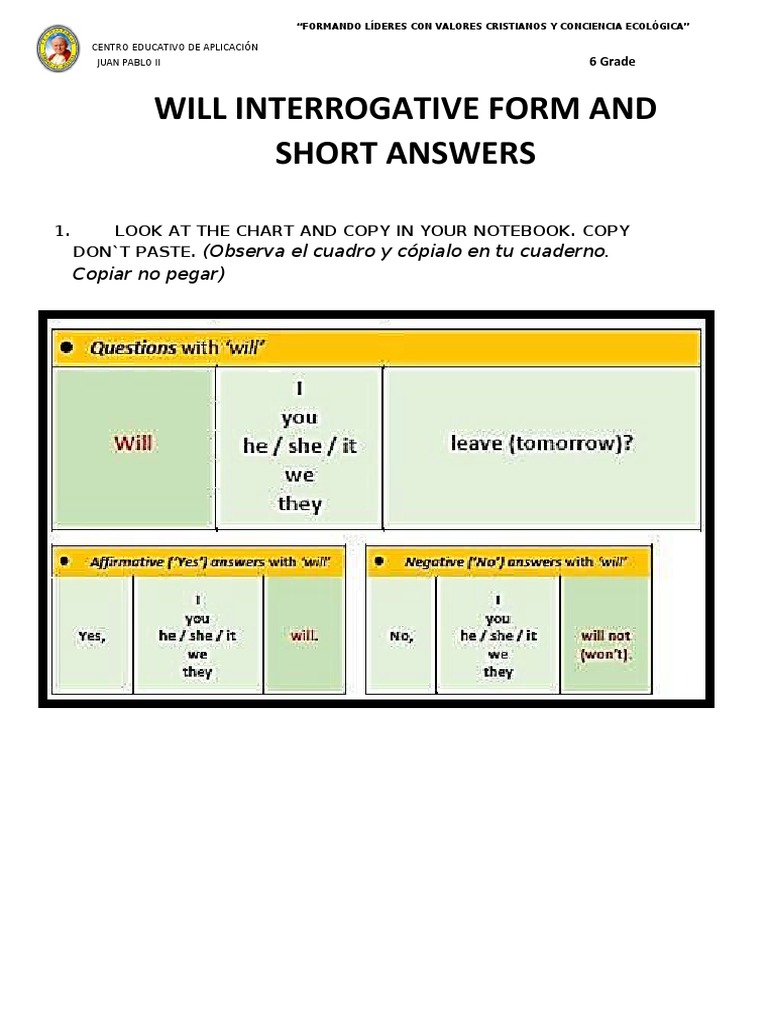 6 Grade Will Interrogative Form | PDF | Linguistics | Language Mechanics
