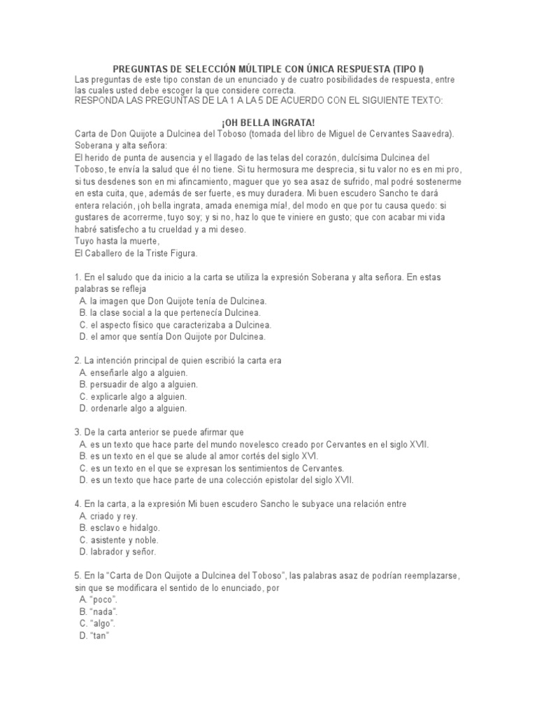 Preguntas de Selección Múltiple Con Única Respuesta | PDF