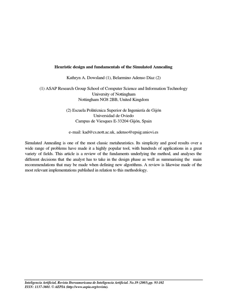 Heuristic Design and Fundamentals of The Simulated Annealing | PDF | Metaheuristic | Algorithms ...
