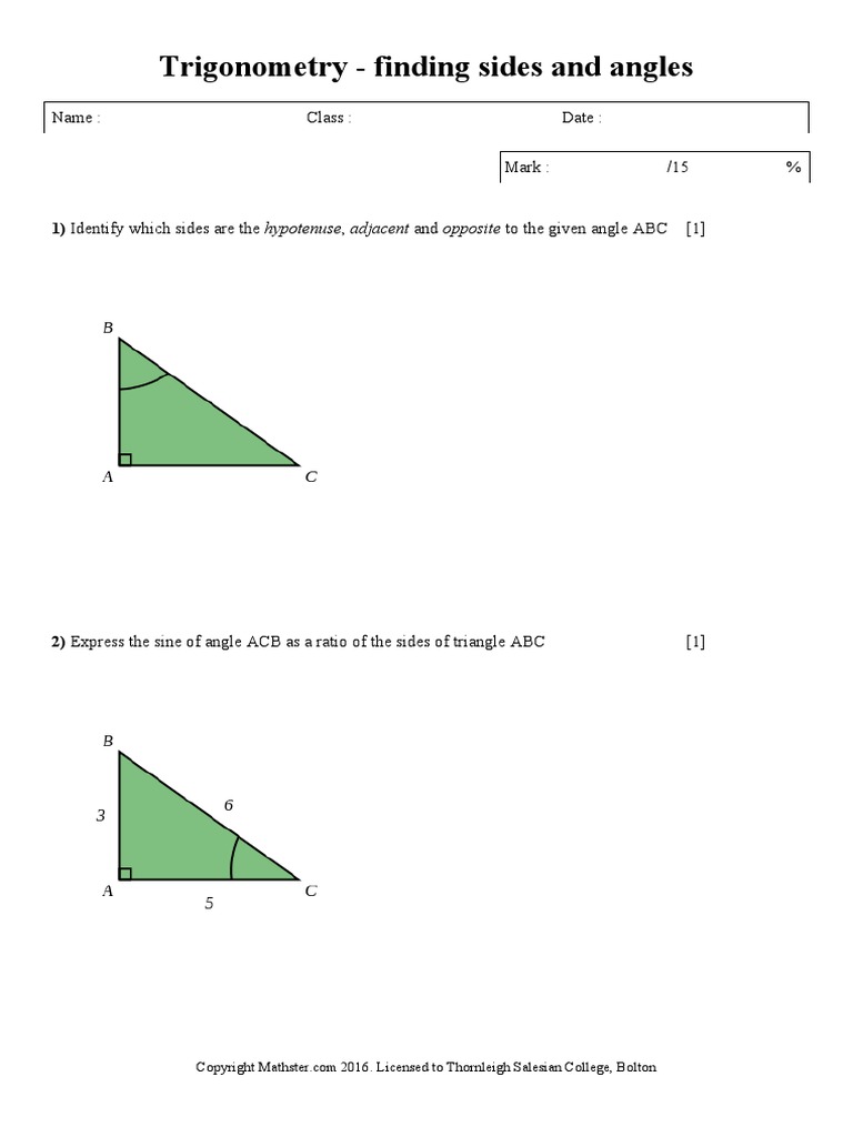 Trigonometry - Finding Sides and Angles - 1 | PDF | Triangle | Trigonometry